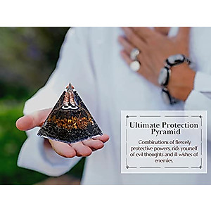 Organite Orgone Pyramid Extra Large 95 MM - Orgone Energy Pyramid with Evil Eye, Hematite, Tiger Eye, Black Obsidian Crystals and Healing Stone - Orgonite Pyramids Crystals and Positive Energy