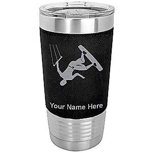 LaserGram 20oz Vacuum Insulated Tumbler Mug, Kite Surfing, Personalized Engraving Included (Faux Leather, Black)