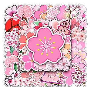 50 Sakura Flowers Stickers Cherry Blossom Vinyl Aesthetic Stickers for Scrapbooking Laptop Calendars Water Bottle Journals Envelopes Waterproof Stickers