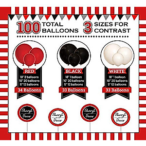 100 Red Black and White Balloons - Small & Large Red and Black Balloons Party Decorations Supplies Pack for Deadpool Birthday, Lumberjack Baby Shower, Graduation, Pirate, Ladybug, Race Car, Poker…