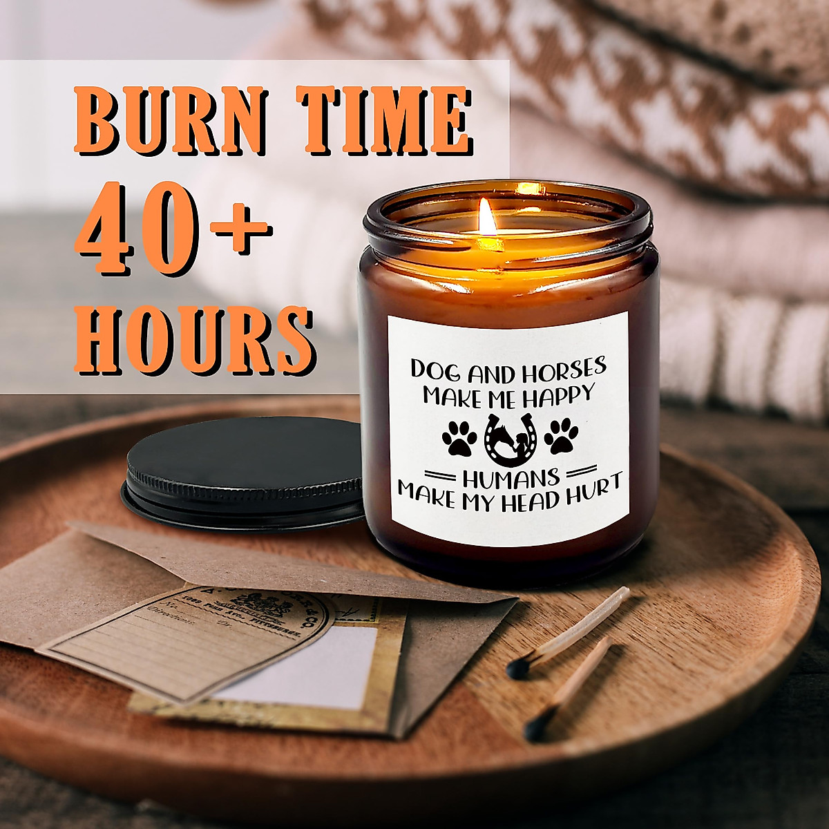 kdqua Dog Horse Lovers lavender Scented Candles, Dog Memorial Gifts, Pet Loss Sympathy Gifts for Women Girls, Dog Mom Gift, Horse Rider Custom Horse Gifts for Girlfriend Soy Wax Amber Jar Candle