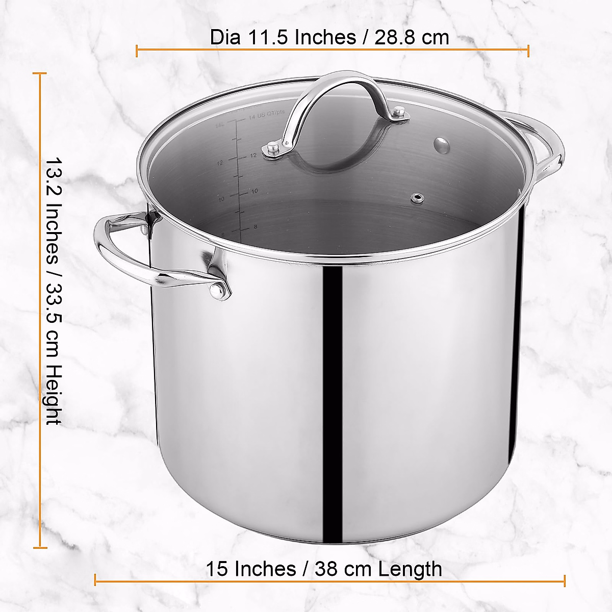 GreatChef Stock Pot Stainless Steel 16 Quart with Tempered Glass Lid for Cooking Riveted Handle, Heavy Duty Vessel,Induction Compatible All Cooktops in Use, Dishwasher & Oven Safe