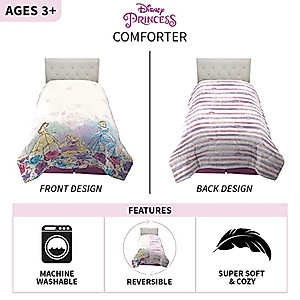 Franco Disney Princess Super Soft Plush Microfiber Reversible Comforter, Twin/Full, (Official) Disney Product