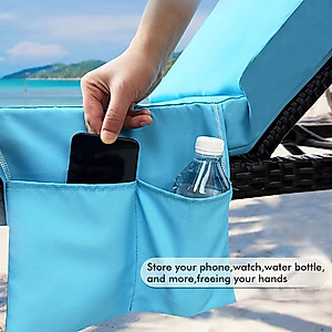 72 x 21 x 3 Inch Outdoor chaise lounge cushion Covers Only (Not Includes Cushion) Waterproof Outdoor Patio lounge chair cushion Slipcover，Anti-Slip Backing Design & Convenient Phone Pocket（Sky Blue）