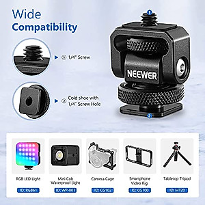 NEEWER 1/4" Mini Cold Shoe Mount Adapter Compatible with SmallRig Camera Phone Cage Rig, LED Video Light, Vlog Accessories, Mount Head Supports 138° Tilt Adjustment, Aluminum Alloy Structure, ST37