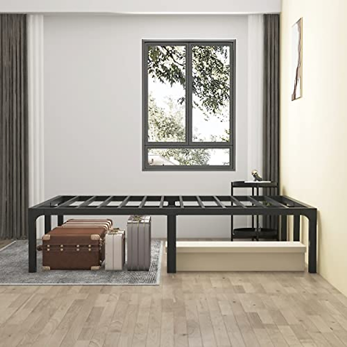MAF 14 Inch Metal Platform King Bed Frame, Heavy Duty Black Bed Frame with Steel Slats Support, No Box Spring Needed, Noise Free, Easy Assembly