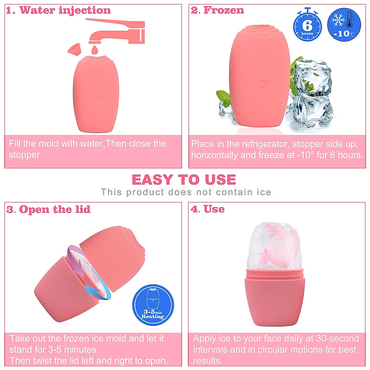 WETANG Ice Face Roller, Brighten Skin, Reusable Ice Mold for Face, Ice for Face to Tighten Skin, Silicone Ice Holder for Face, Icing Skincare Gift for Women (Pink)