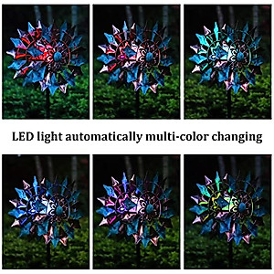 HONGLAND Solar Powered Wind Spinner with Crackle Ball 74 inch Led Lighting Windmill Metal Wind Sculpture Stake for Garden Outdoor Yard Lawn Decoration