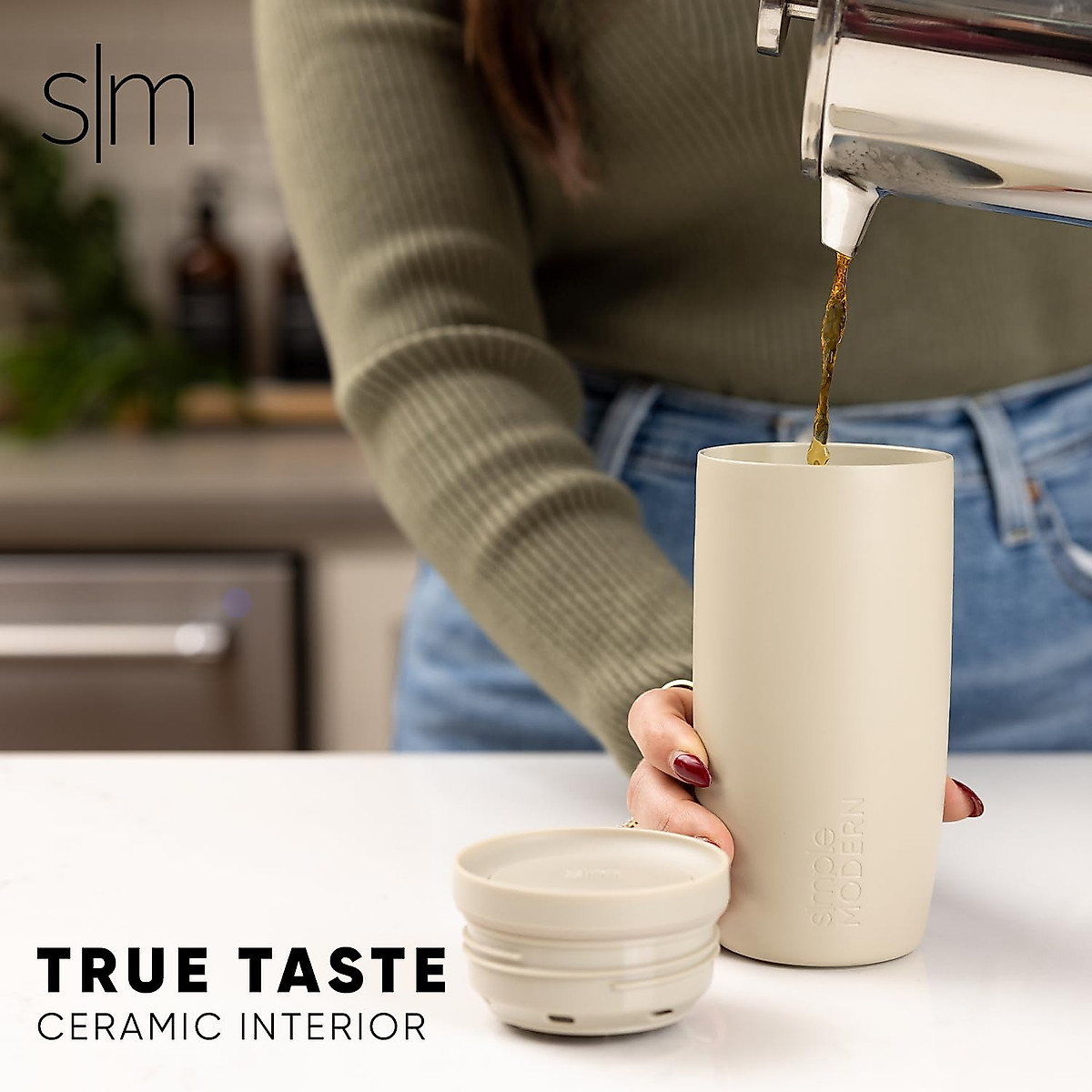 Simple Modern Travel Coffee Mug Tumbler with 360° Lid | Ceramic-Lined Insulated Stainless Steel Cold Brew Iced Coffee Cup Thermos | Gifts for Women Men Her Him | Voyager Signature | 16oz | Forest