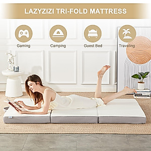 Lazyzizi Foldable Mattress, 3 Inch Memory Foam Trifold Mattress with Breathable & Washable Bamboo Fiber Fabric Cover, Folding Floor Mattress Guest Bed for Camping, Road Trip, Single