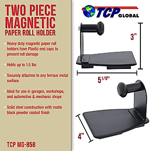 TCP Global Magnetic Paper Towel Holder - Holds Rolls of Towels, Shop Wipes, Tissues - Steel Holder Mounts onto Tool Boxes, Refrigerators, BBQ's or in Garages, Workshops and Kitchens