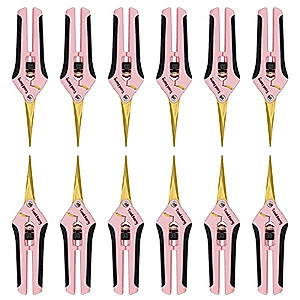 TOOLTENG 1 Pack Pruning Shears with Curved Blades, Garden Trimming Scissors, Gardening Hand Pruning Snips Titanium Coated Precision Bonsai Pruning Shears, Efficient Flower Cutters (Pink)