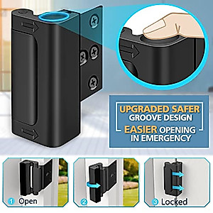 Home Security Door Lock, Upgrade Easy Open Childproof Door Reinforcement Lock with 3" Stop Withstand 800 lbs for Inward Swinging Door, Add Extra Lock to Defend Your Home Safe (Black)