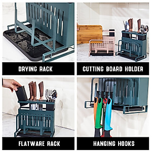 5 in 1 Knife Holder, Toooi Multifunctional Wall Mount Knife Blocks, Cutting Board Pot Lid Holder Countertop Organizer, Kitchen Storage Accessories, Tableware Flatware Caddy Utensil Holder, Pink