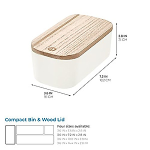 iDesign Recycled Plastic Storage Compact Drawer Organizer Bin with Paulownia Wood Lid, Medium, Coconut