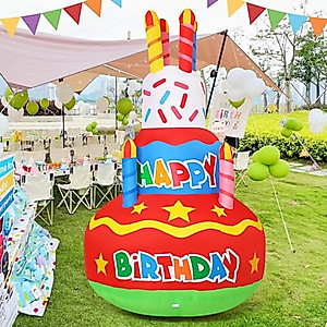 GOOSH Birthday Inflatables Outdoor Decorations Cake with Candle, Happy Birthday Blow Up Yard Decorations 6.2FT with Colorful Rotating LED Lights for Party Yard Garden Lawn (Red-A)