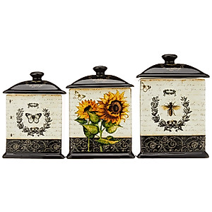 Certified International 3 Piece French Sunflowers Canister Set, 56 oz/60 oz/96 oz, Multicolored