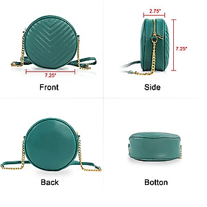 RCFJ b y K L A N D Round Crossbody Bag for Women,PU Leather Shoulder Bag with Metal Chain Strap, Cellphone Purses with Zipper