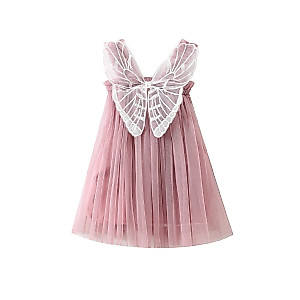 Toddler Baby Girls Princess Butterfly Wings Fairy Dresses Layered Sleeveless Tulle Tutu Dress Birthday Party Casual Outfit (Pink, 18-24 Months)