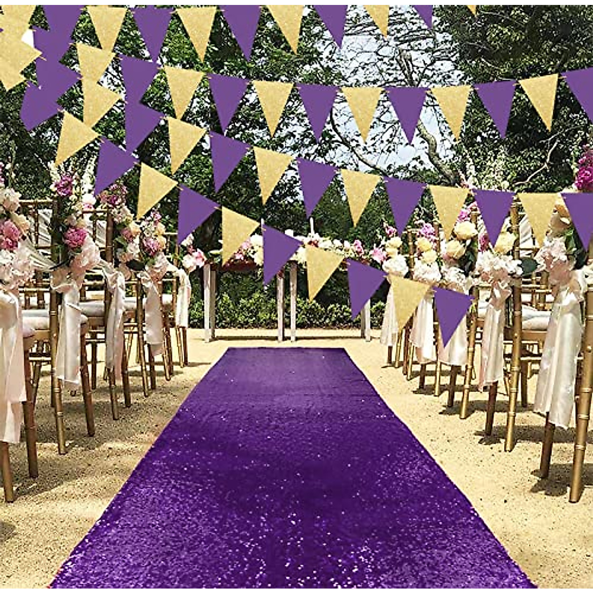 Graduation Party Decorations Purple Gold 2023 NYU/Purple Gold Birthday Party Decorations for Women/2pcs Triangle Bunting Banners for Women's 40th/50th Birthday Purple Gold Wedding Decorations