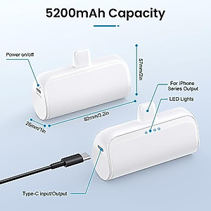[2 Pack]Mini Portable Charger for iPhone 5200mAh,20W Fast Charging Power Bank for iPhone,Compact Battery Pack,Travel Portable Phone Charger Compatible with iPhone 14/14 Pro Max/13/12/11/X/8/7/6 Plus..