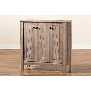 Baxton Studio Derek Modern and Contemporary Transitional Natural Oak Finished Wood 3-Door Shoe Cabinet