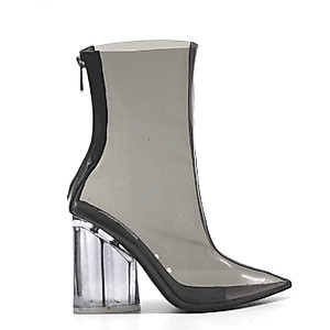 Cape Robbin Crystal Glaze Womens Perspex Lucite Clear Pointy Toe Chunky Heel Ankle Boots,Black,10