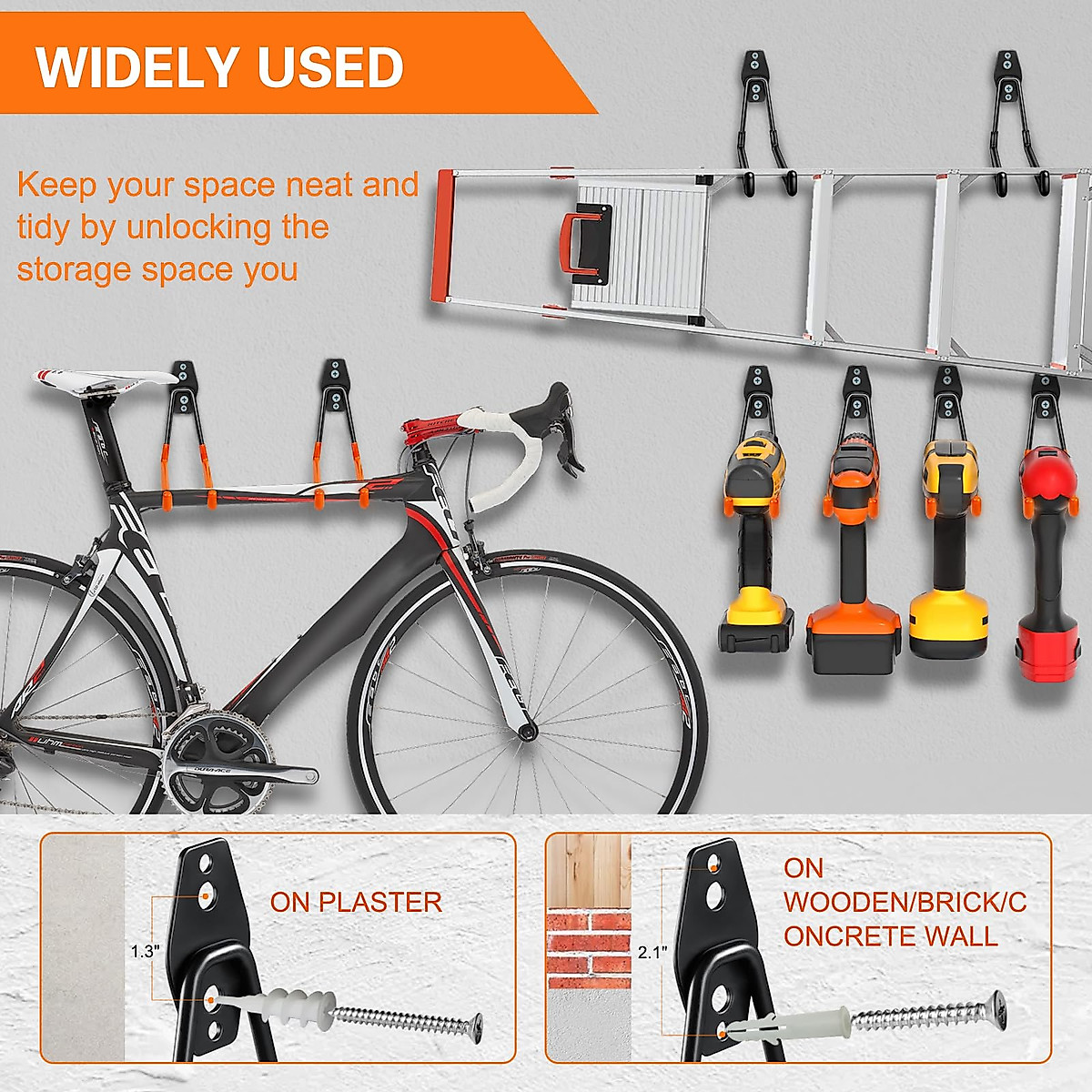 HUPBIPY 12 Pack Garage Hooks Heavy Duty,Utility Steel Garage Storage Hooks,Wall Mount Garage Hanger&Organizer for Organizing Power Tools,Ladders,Bulk Items,Bikes,Ropes and More Equipment