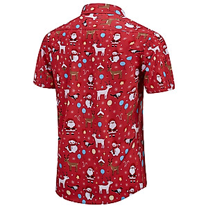 GRTXIN Christmas Shirts for Men Hawaiian Santa Claus Vacation Shirt Short Sleeve Button Down Dress Shirts（Red-M）