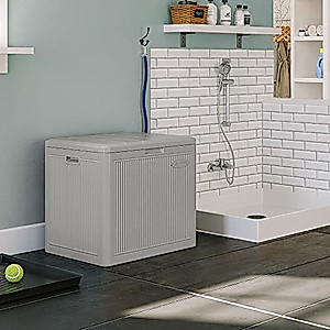 Suncast 22-Gallon Indoor/Outdoor Small Patio Deck Box, Plastic Storage Bin for Lawn, Garden, Garage, & Home Organization, Stoney