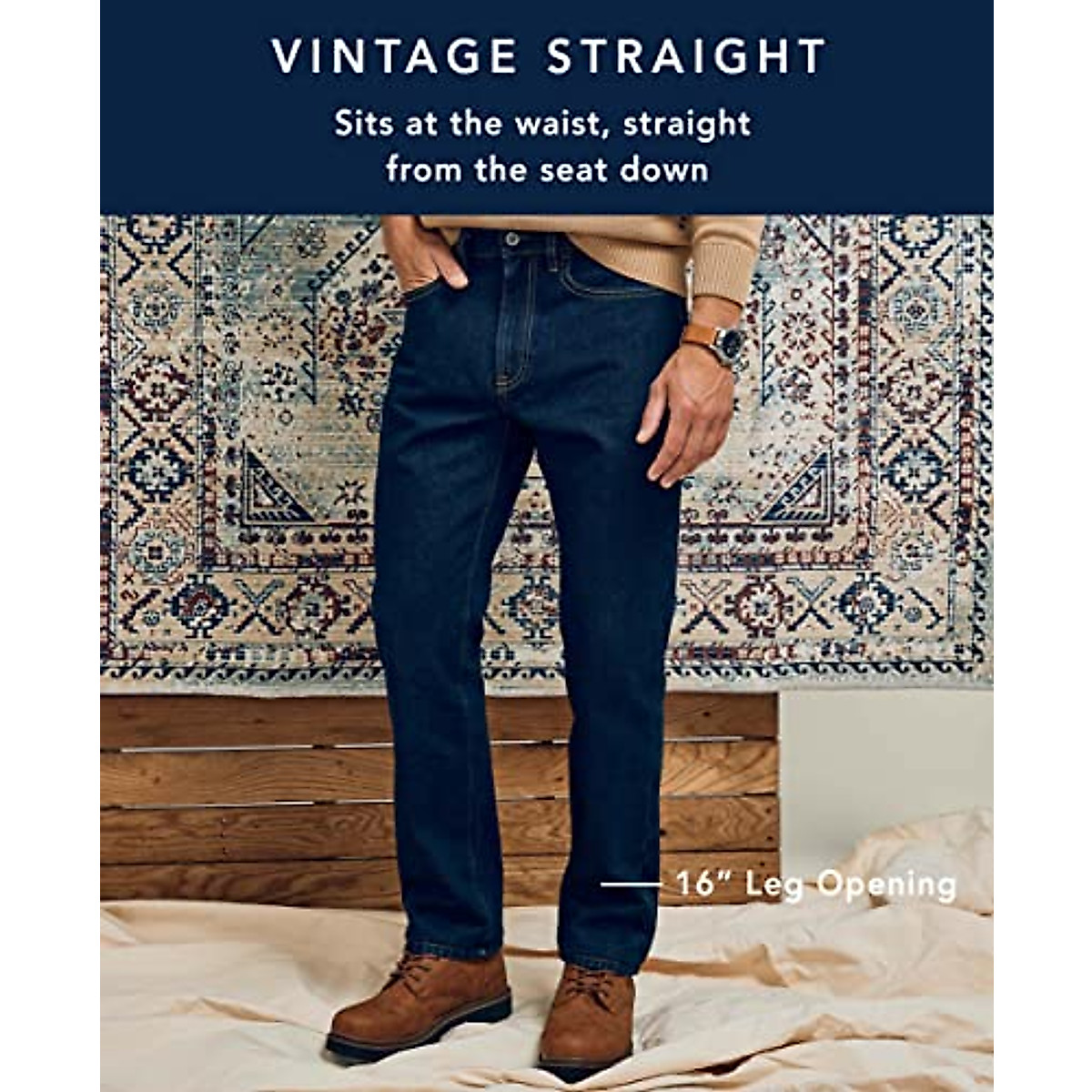 Nautica mens Nautica Vintage Straight Stretch Denim Jeans, Black Ink, 32 US