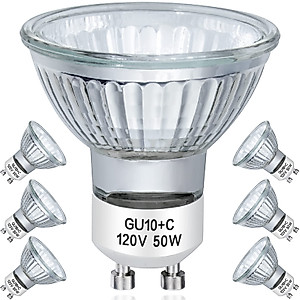 YBEK GU10 Halogen Light Bulbs 50W 120V MR16 Dimmable for Track,Recessed,Accent Lighting,Ceiling Light,Scent Wax Burner,Warm White(Pack of 6)