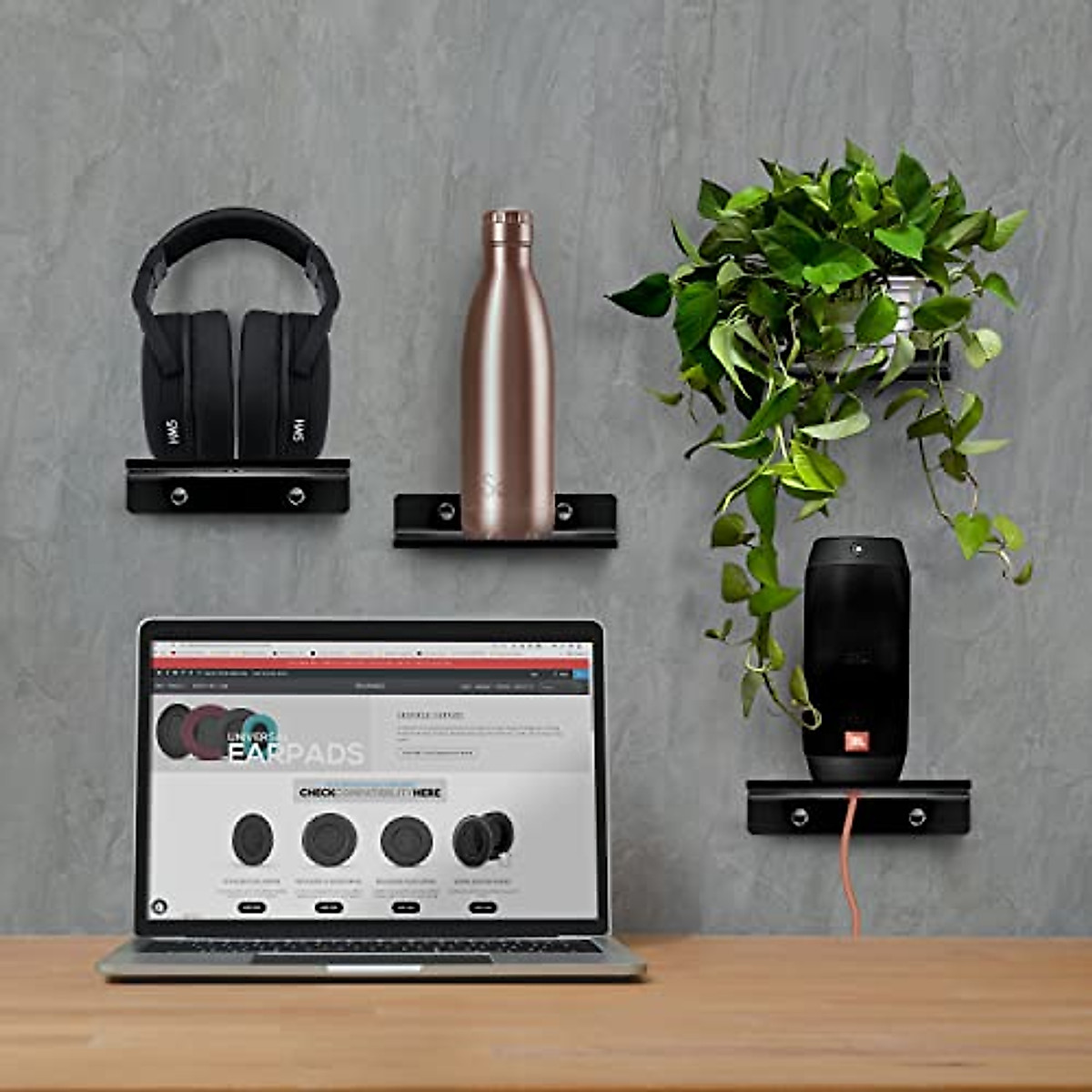 BRAINWAVZ 2-Pack 6" Floating Metal Wall Shelf for Books, Organizer, Speakers, Plants, Cameras, Books, Decor Display, Storage, Routers & More Wide Universal Holder Shelf (Black)