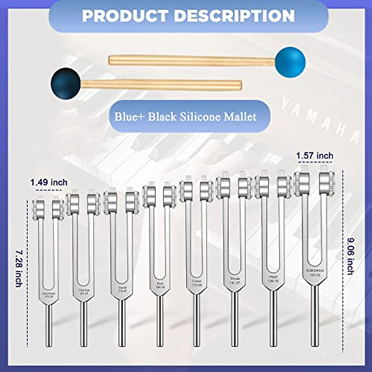 Lrowvenu Chakra Tuning Forks Set, 7 Chakra and 1 Soul Purpose Weighted Tuning Forks for Cosmic Octave, Aluminum Alloy, Sound Healing Instruments, Silver by Lrowvenu