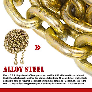 EASYBERG 2 Grade 70 3/8" x 20' Transport Chain Tie Down Binder Chain with Grab Hooks