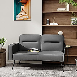 Alunaune Upholstered Grey Loveseat Bench, Modern 2-Seat Small Cushion Couch Living Room Settee Love Seat Sofa, Mid Century Lounge Chair for Bedroom