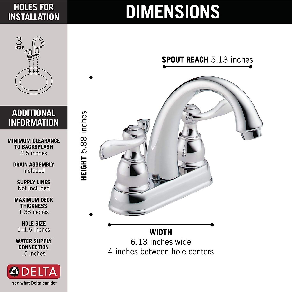 Delta Faucet Windemere Centerset Bathroom Faucet, Chrome Bathroom Sink Faucet, 2 Handle Bathroom Faucet, Metal Drain Assembly, Chrome B2596LF