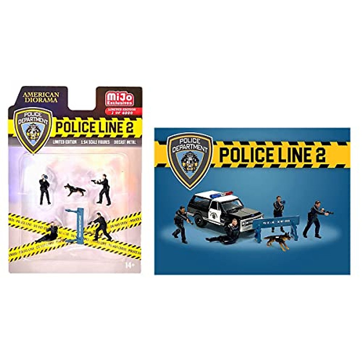 Police Line 2" 6 pc Diecast Set (4 Police Figures, 1 Dog Figure and 1 Accessory) Ltd Ed to 4800 pcs for 1/64 Scale Models by American Diorama 76497