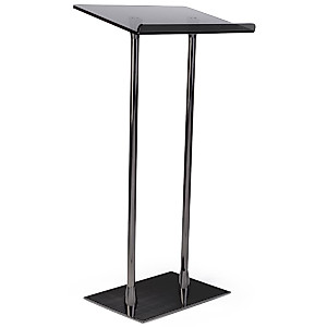 Displays2go Simple Steel Lecterns, Black Poles, Acrylic Top – Frosted Gray (LECTBLK2PL)