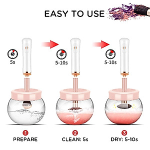 Makeup Brush Cleaner and Dryer Machine, YOYEWA Electric Cosmetic Automatic Brush Spinner with 8 Size Rubber Collars, Wash and Dry in Seconds, Deep Cleaner Solution Kit for Makeup Brushes