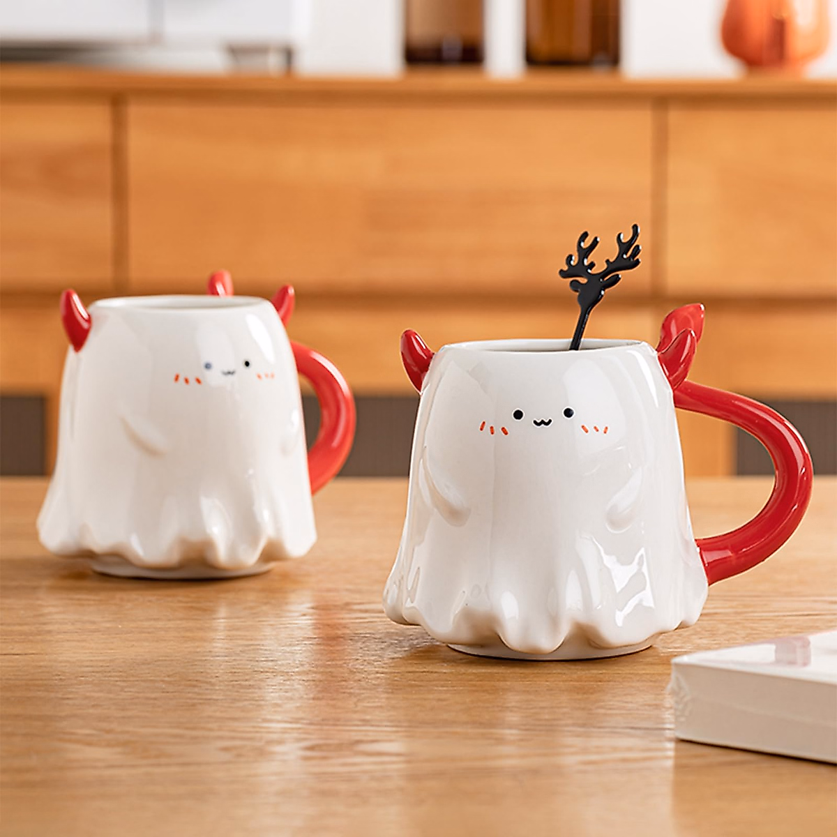 UKIFIRE Ghost Coffee Mug, Halloween mug,Fun Coffee Mug, Ceramic mug, Cute Gifts, Suitable for Parents and Couples, Kawaii Gifts For Various Holidays, Creative Ceramic Cup