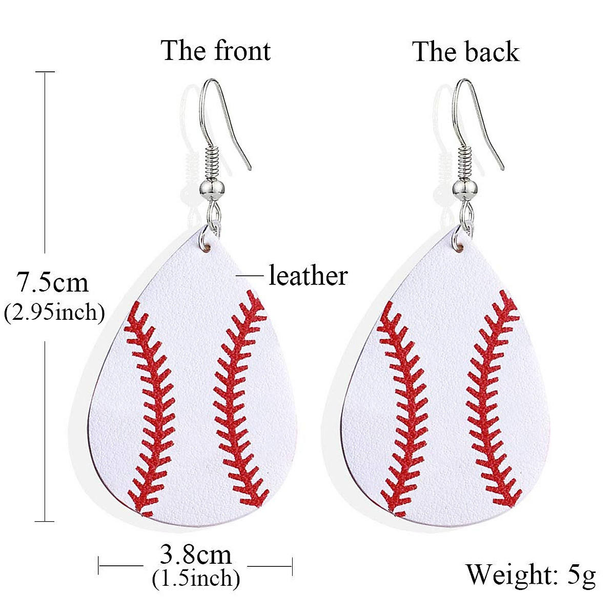SUMMER LOVE Faux Leather Teardrop Earrings for Women Baseball Basketball Volleyball Leather Earrings Dangle Drop Earrings Jewelry Earrings