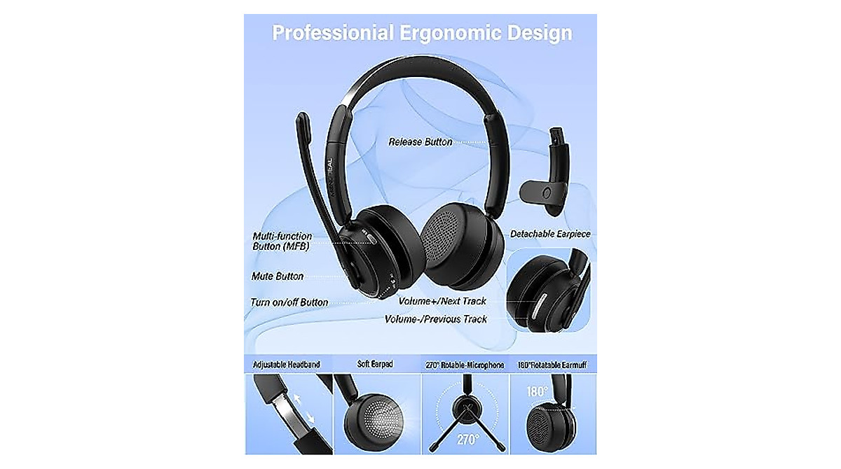 MONODEAL Bluetooth Headset V5.2 - AI Noise Cancelling