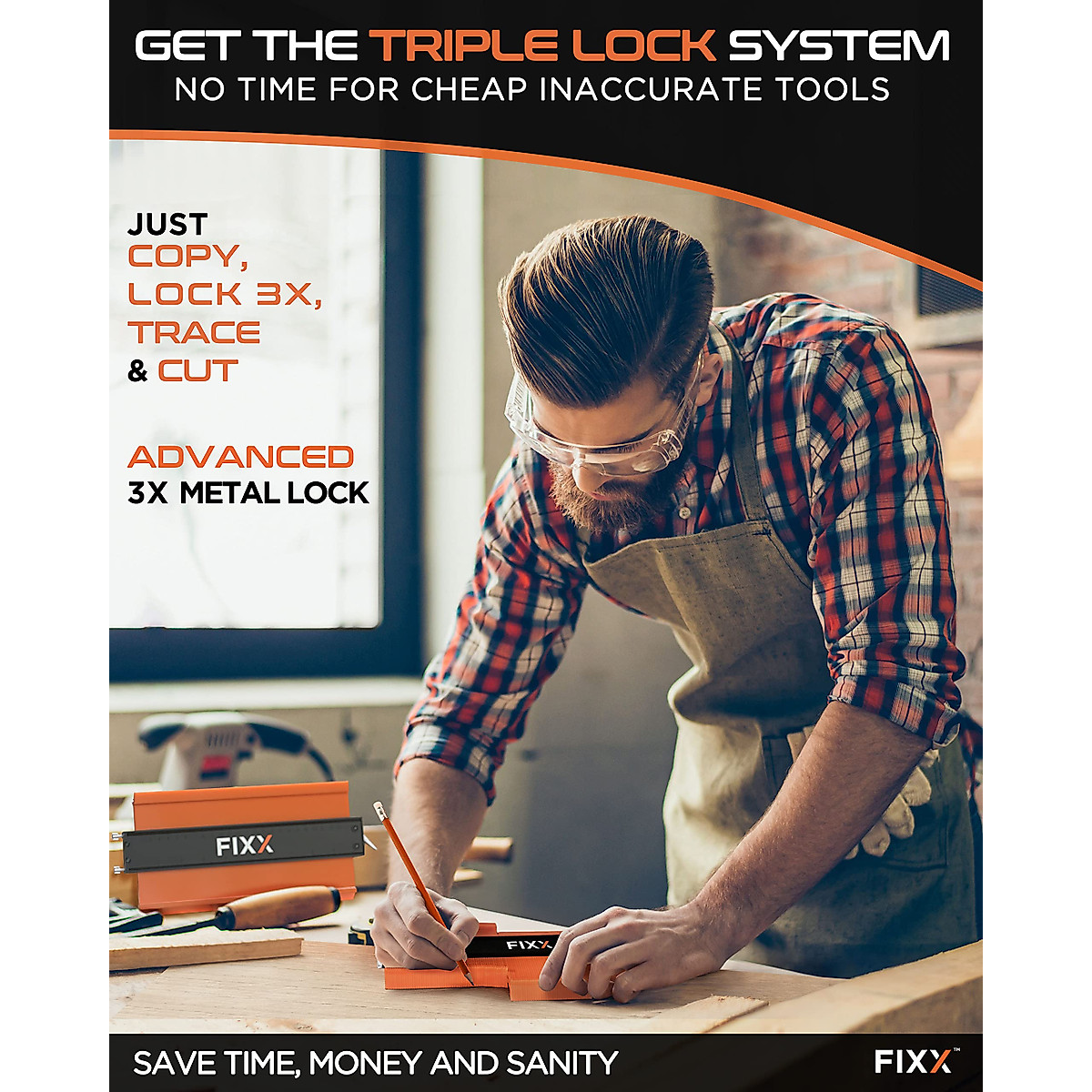 Super Gauge Shape and Outline Tool XL - Contour Gauge Profile Tool with Lock 10" and 5" - Corner Measuring Tools for Woodworking - Christmas Gifts for Men Husband Dad Him, Stocking Stuffers - FIXX