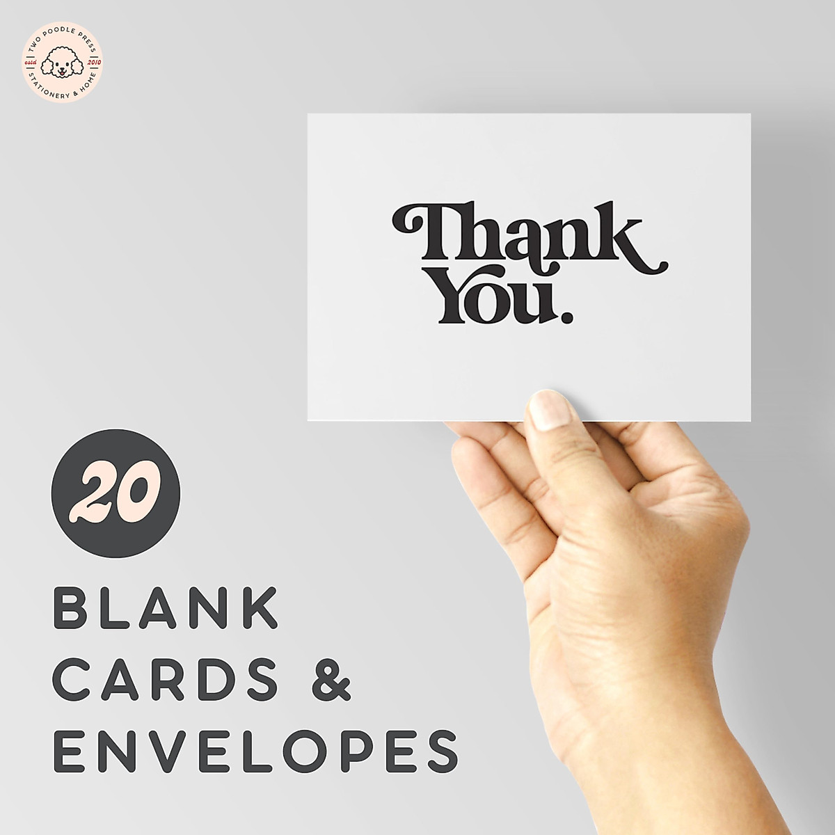 Two Poodle Press 20 Boho Wedding Black and White Classic Thank You Cards with Kraft Envelopes - Modern Bohemian Wedding or Baby Shower - Bell