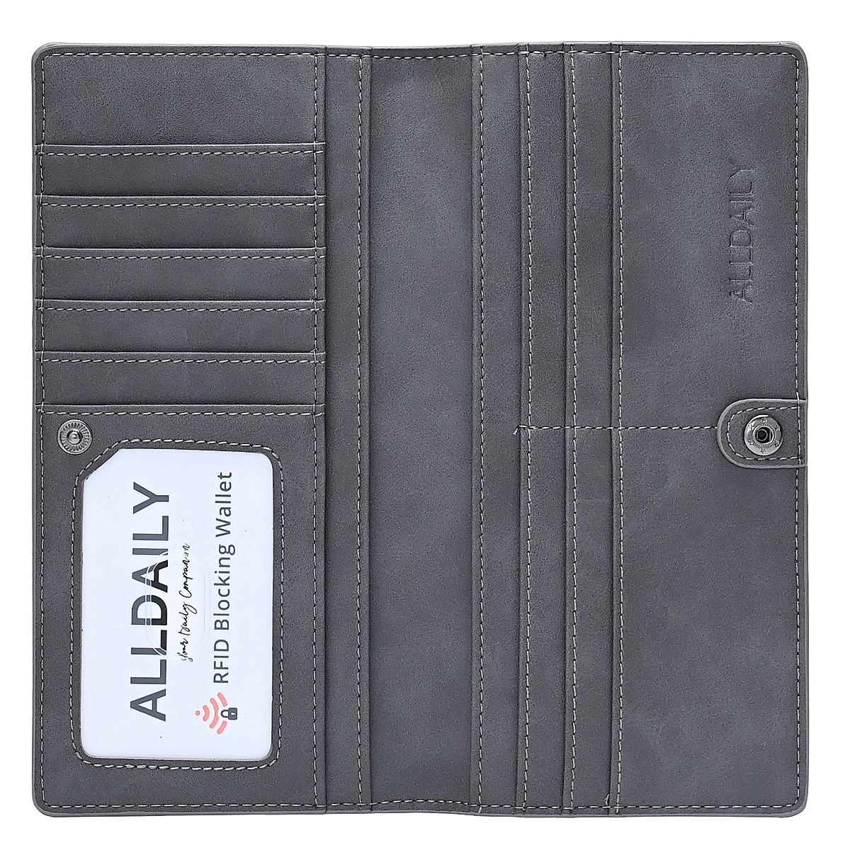 Alldaily Ultra Slim Thin Leather Women Wallet RFID Blocking Credit Card Holder Bifold Long Ladies Billfold (Grey)
