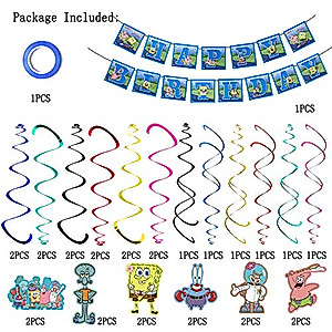 Spongebob Squarepants Birthday Party Supplies Decorations,31PCS Spongebob Squarepants Hanging Swirl Decorations with Spongebob Squarepants Banner