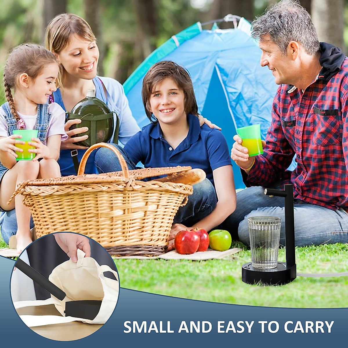 5 Gallon Water Dispenser, Desktop Water Dispenser Countertop Water Pump Electric, Portable Water Dispenser USB-C Charging for Indoor Outdoor Using - Black