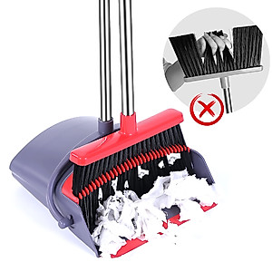 Broom and Dustpan Set 2021 Outdoor Or Indoor Broom Dust Pan 3 Foot Angle Heavy Push Combo Upright Long Handle for Kids Garden Pet Dog Hair Lobby Wood Floor Sweeping Kitchen House