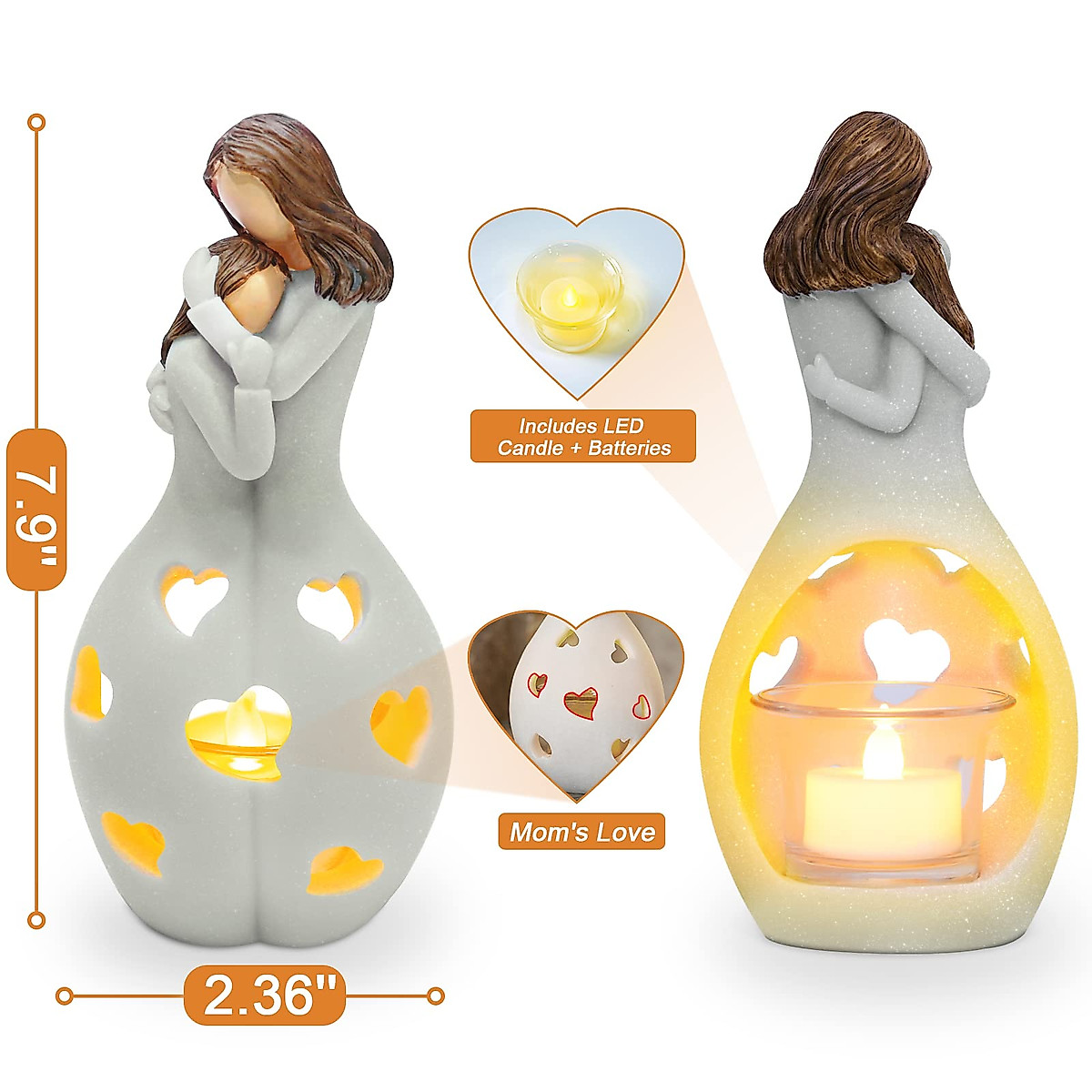 Gifts for Mom Christmas Unique from Daughter, Mother's Day Birthday, Mom Ideas, Candle Holder W/Flickering Led Flameless Candle